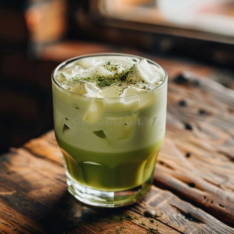 Cup Matcha Drink on Wooden Table Stock Illustration - Illustration of ...