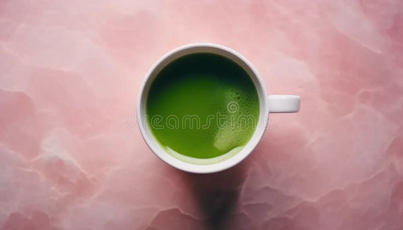 A Cup of Matcha on Pink Stone Table. Stock Illustration - Illustration ...