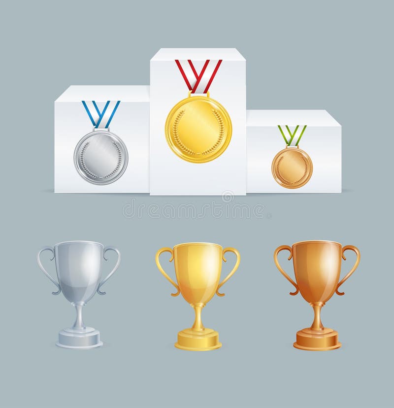 Cup and Medal Award Set. Vector Stock Vector - Illustration of ...