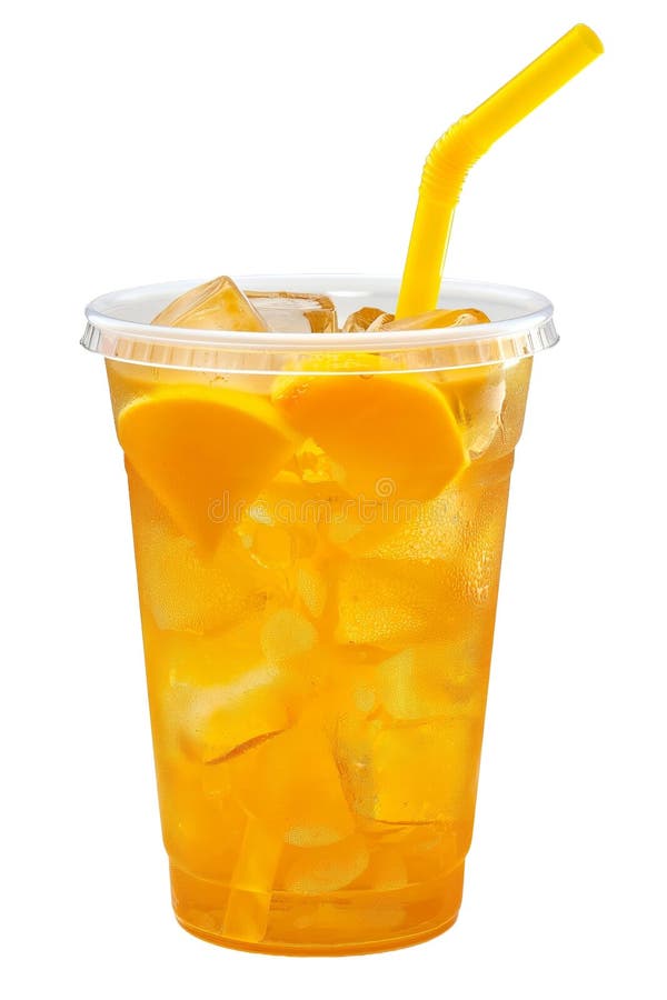A Cup of Orange Juice with Ice Cubes and a Straw Stock Image - Image of ...