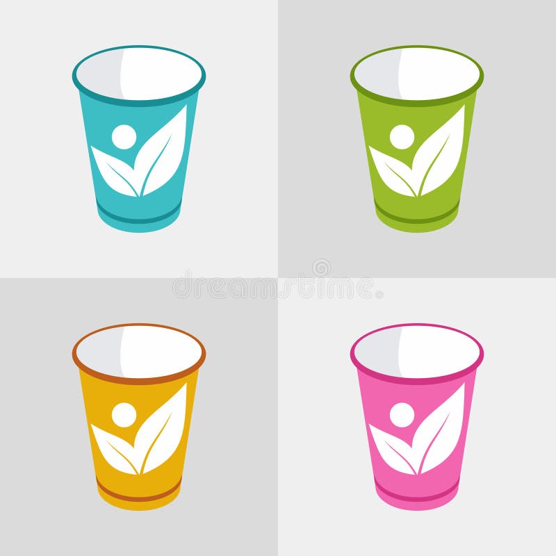 Cup Organic Label Colored Set Vector Stock Vector - Illustration of ...