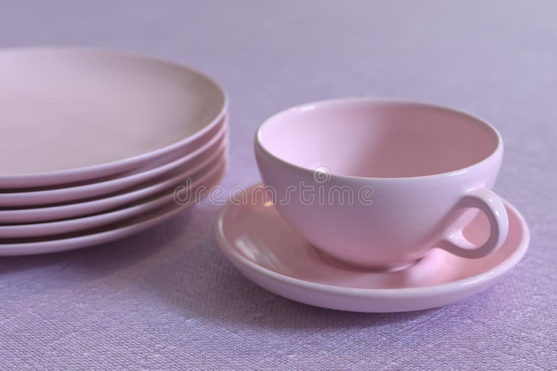 Cup and plates rendering stock illustration. Illustration of ...