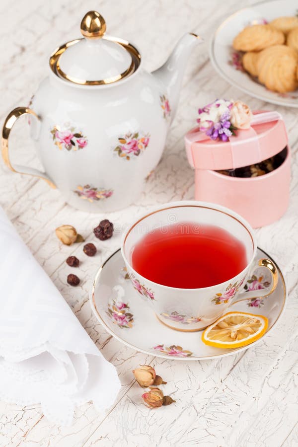 Cup of Red Tea on Serving Table Stock Photo - Image of baked, brew ...
