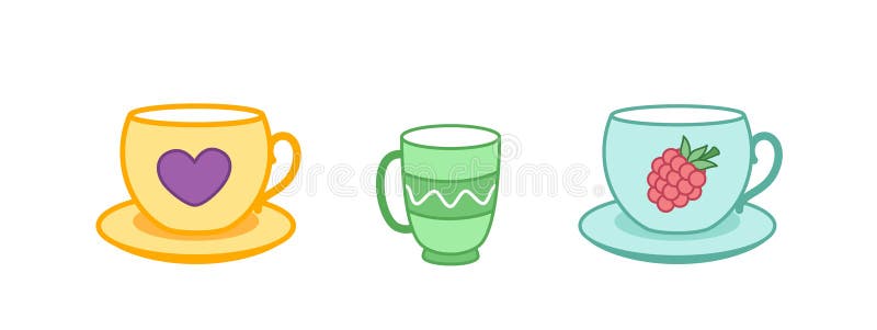 Cup and Saucer. Set of Cartoon Cups. Cartoon, Vector Stock Illustration ...