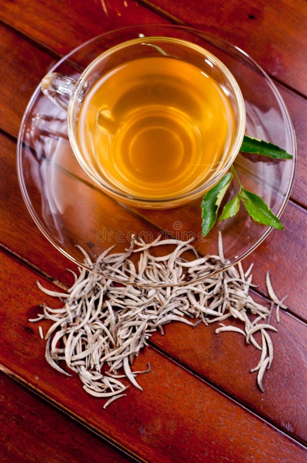 Cup of Silver Tips Tea on a Wooden Table Stock Photo - Image of health ...