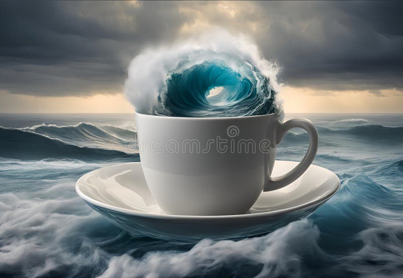 A Cup with a Small Wave of Water Flowing Out in a Surreal Design Stock ...
