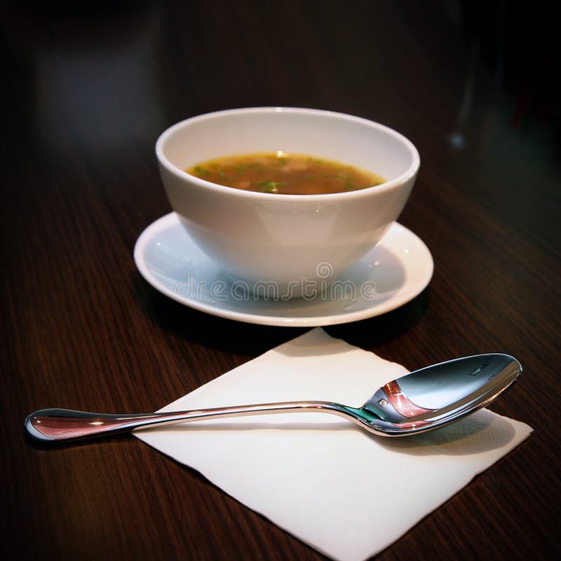 Cup of soup stock photo. Image of table, square, porcelain - 12594238
