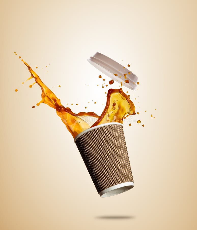 3d Render, Disposable Paper Cup for Hot Tea or Coffee with Brown Splash ...