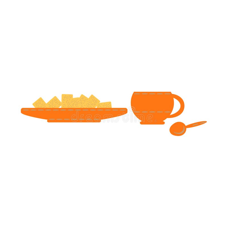 Cup with a Spoon and a Saucer with Cookies. Vector Composition Template ...