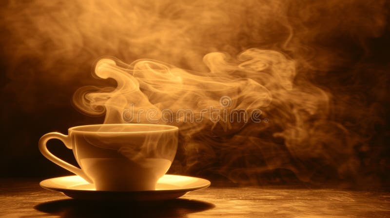 A Cup of Steaming Coffee on a Saucer with Steam Rising, AI Stock ...