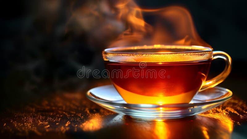 Cup of steaming hot tea stock photo. Image of glass - 333235992