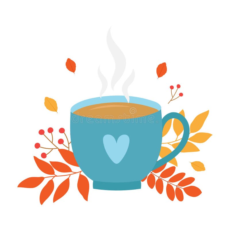Cup of Tea, Autumn Leaves and Berries. Template for Cozy Autumn Design ...