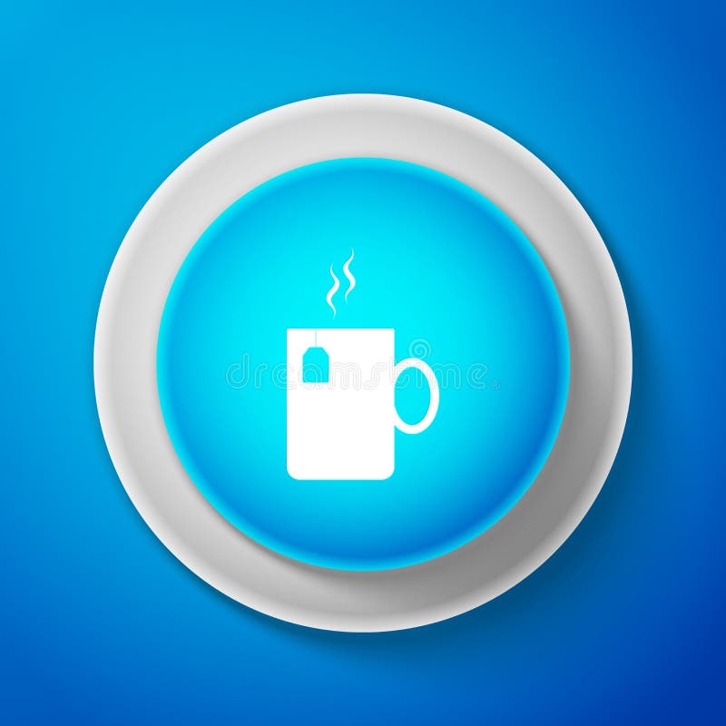 Cup of Tea with Tea Bag Icon Isolated on Blue Background. Circle Blue ...
