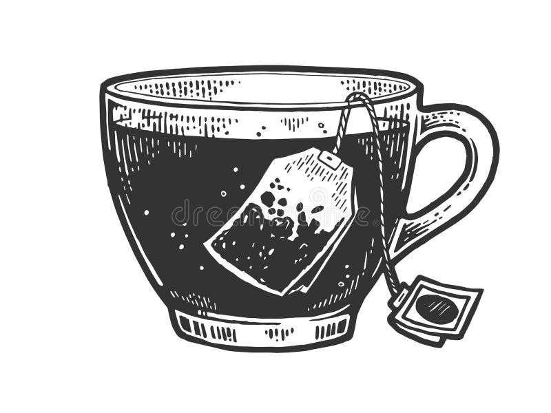 Cup of Tea with Tea Bag Sketch Engraving Vector Stock Vector ...