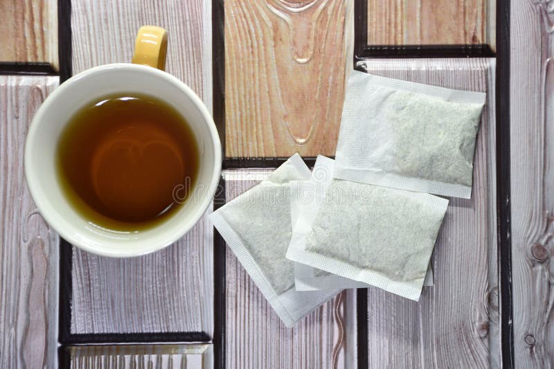 A Cup of Tea and Tea Bag from the Top View Stock Image - Image of ...