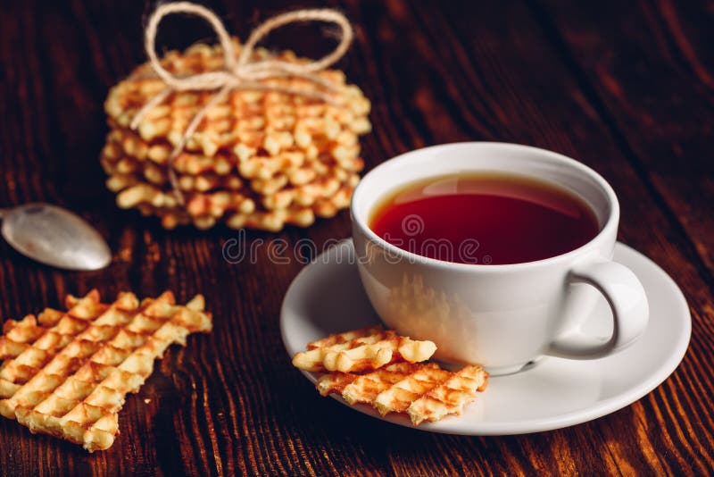 Cup of Tea with Belgian Waffles. Stock Image - Image of drink, sweet ...