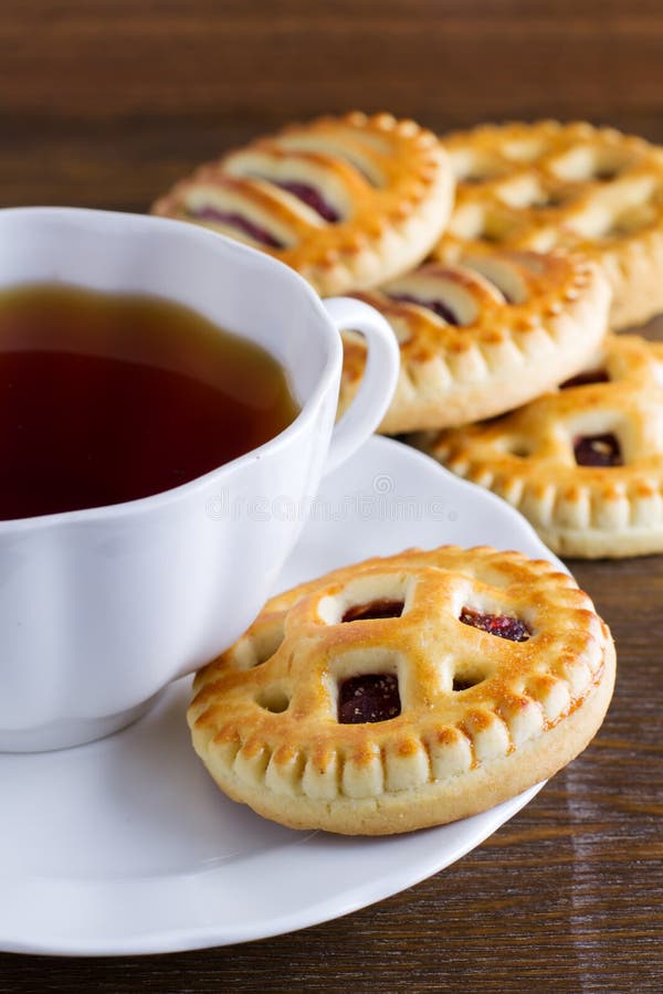 Cup of Tea and Biscuits with Jam Stock Photo - Image of sweet, closeup ...