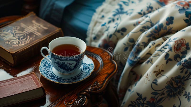A Cup of Tea and Books on a Table Stock Photo - Image of tray ...