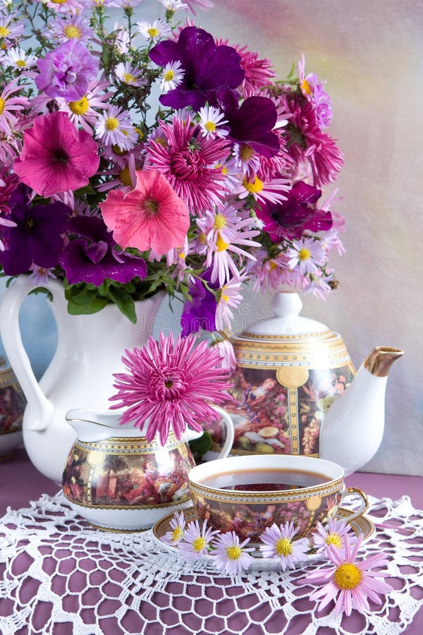 Spring teacup and flowers stock photo. Image of doily - 9090322