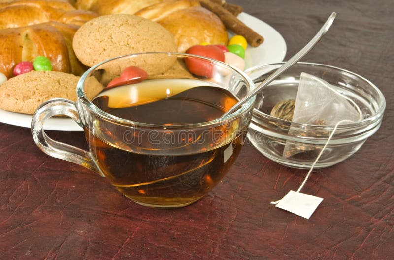 Cup of Tea, Cakes and Buns Closeup Stock Image - Image of cake, hunger ...