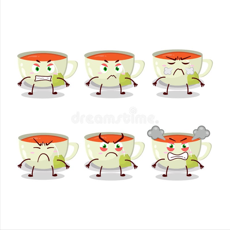 Cup of Tea Cartoon Character with Various Angry Expressions Stock ...