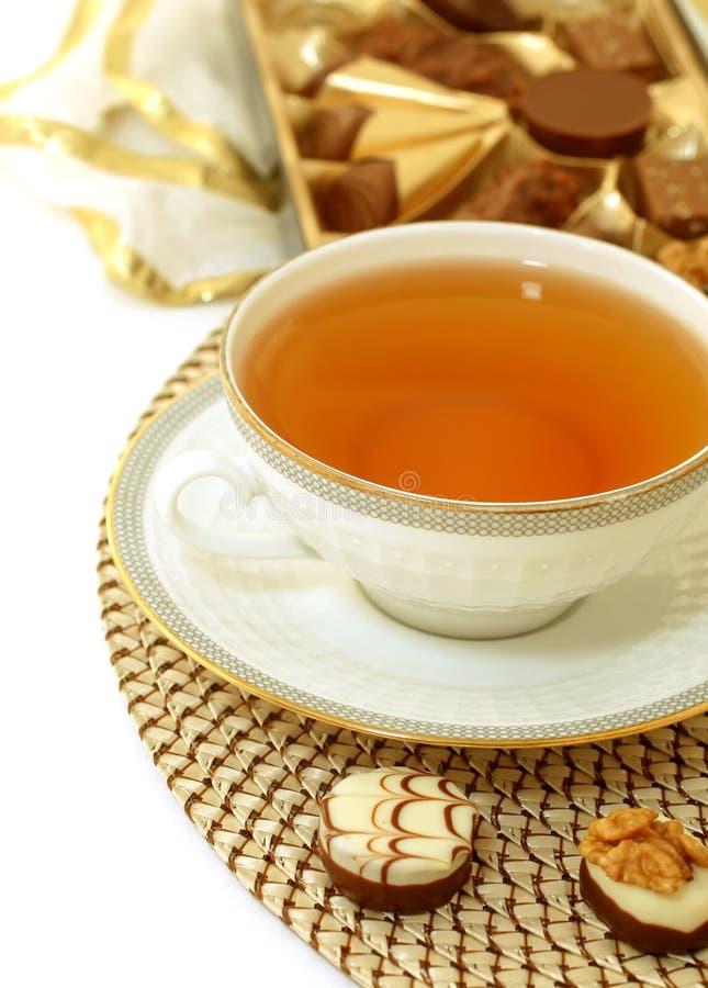Cup of Tea and Chocolate Pralines Stock Image - Image of spearmint ...