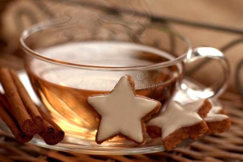 Cup of Tea with Cinnamon Stars Stock Photo - Image of christmas, steam ...