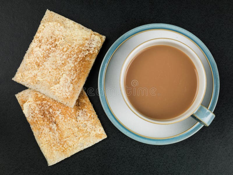Cup of Tea or Coffee Hot Beverage with Buttered Toast Stock Image ...