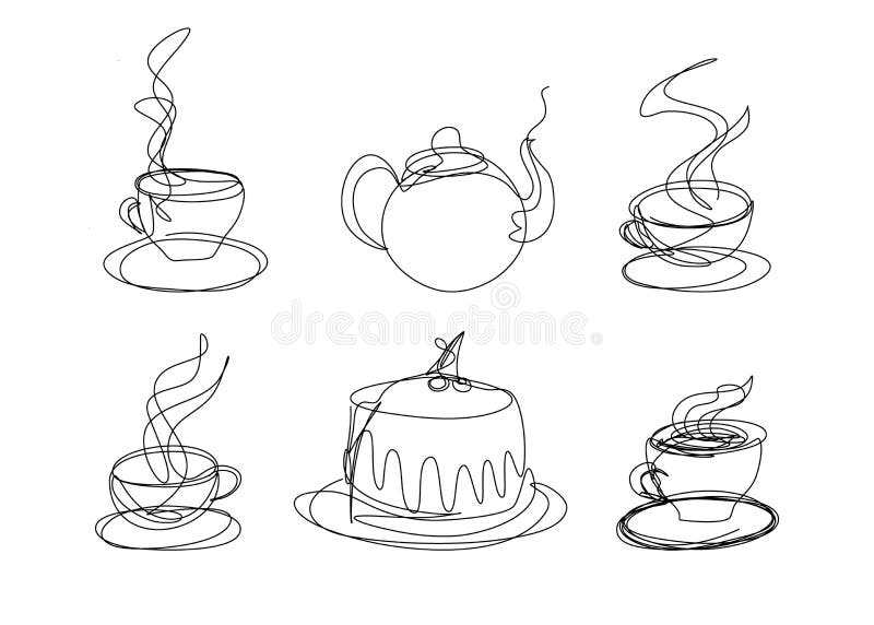 Continuous Line Drawing Tea Cake Stock Illustrations – 40 Continuous ...