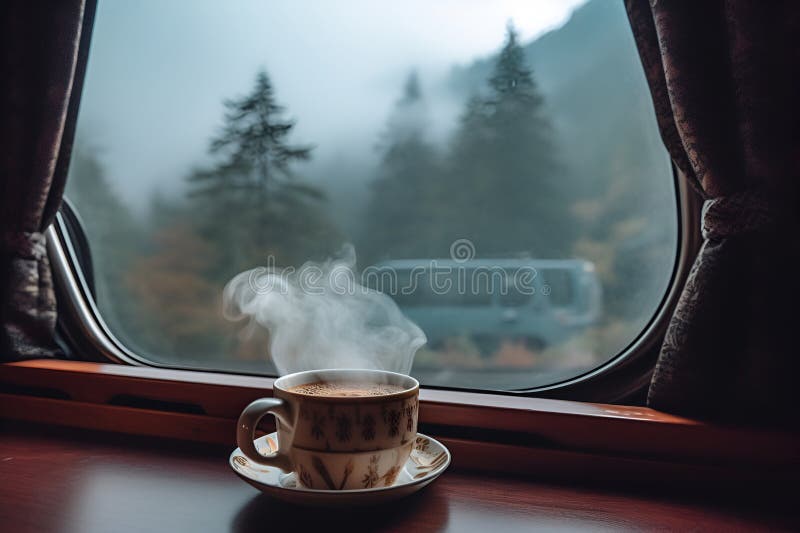 Cup of Tea, Coffee, Standing on the Table in the Motorhome, Early in ...