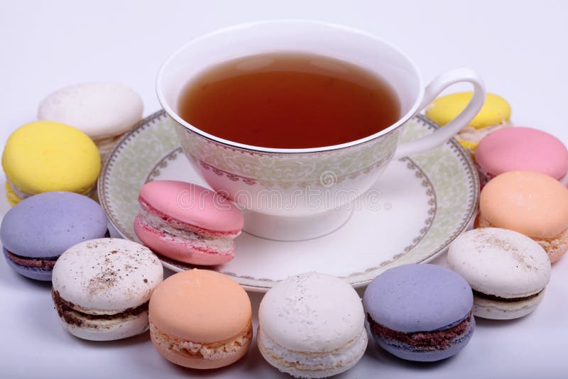 Cup of Tea with Colorful French Macaron Stock Photo - Image of assorted ...