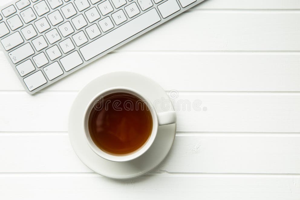 Cup of Tea and Computer Keyboard. Stock Photo - Image of business ...