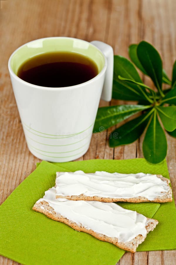 Cup of Tea and Crackers with Cream Cheese Stock Image - Image of flower ...
