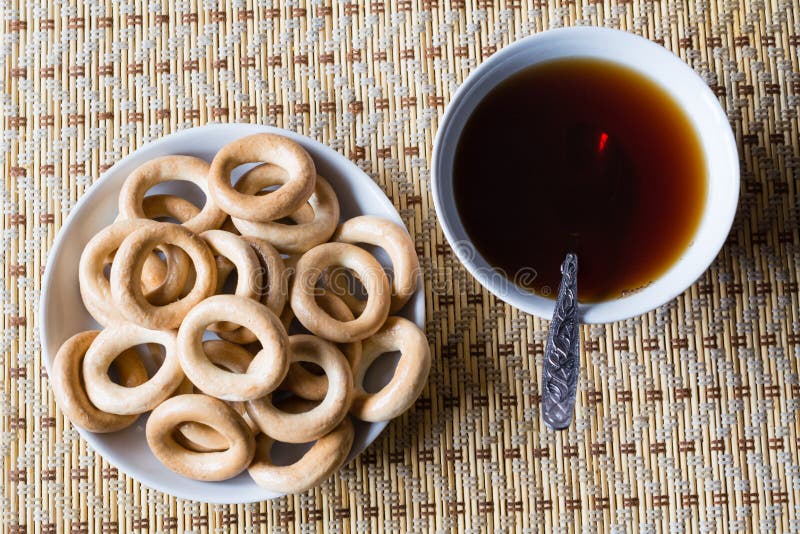 A Cup of tea with crackers stock photo. Image of texture - 69402248