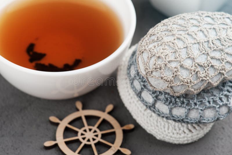 Cup of Tea and Crocheted Pebbles Stock Image - Image of aroma ...
