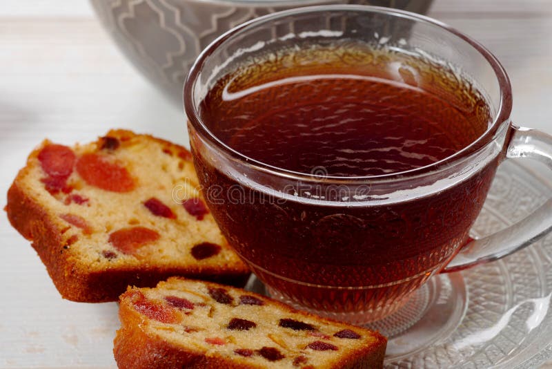 Cup of Tea with Dried Fruit Cake Stock Photo - Image of decoration ...