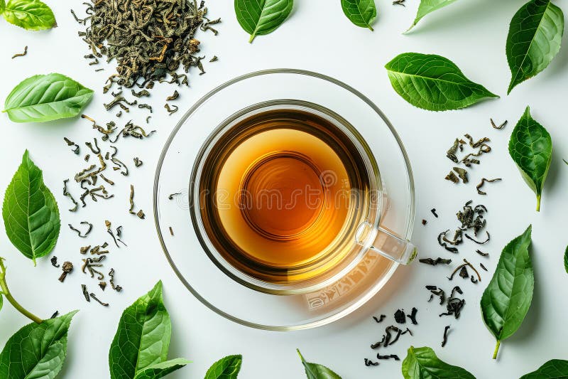 Cup of Tea with a Few Leaves on the Table Stock Photo - Image of liquid ...