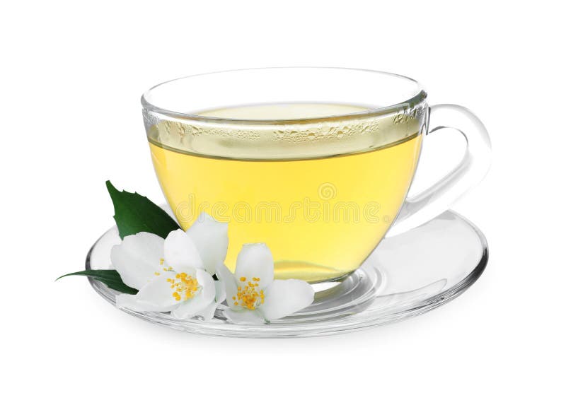 Cup of Tea and Fresh Jasmine Flowers Isolated on White Stock Photo ...