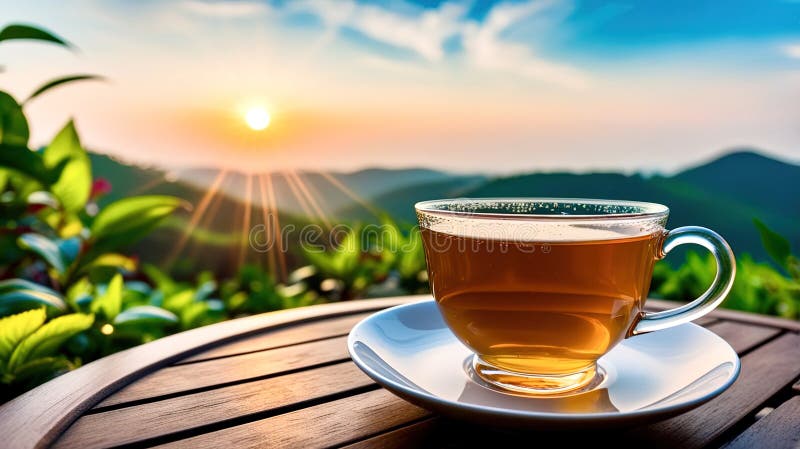 A Cup of Tea in Front of a Tea Plantation Stock Photo - Image of asia ...