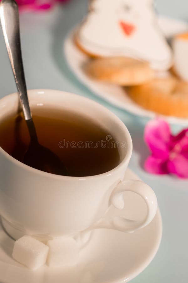 A Cup of Tea with Gingerbread Stock Photo - Image of break, biscuits ...