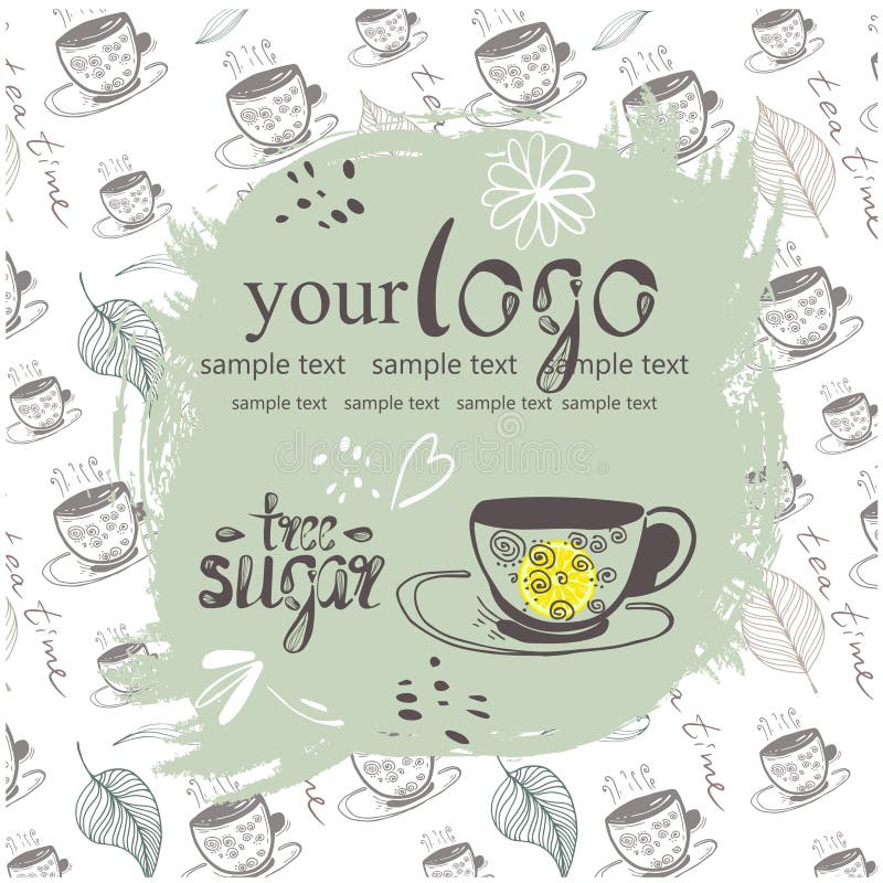 Cup of Tea, a Hand Drawn Tea Pair, Tea Leaves, Cube. Vector Illustration Stock Vector ...