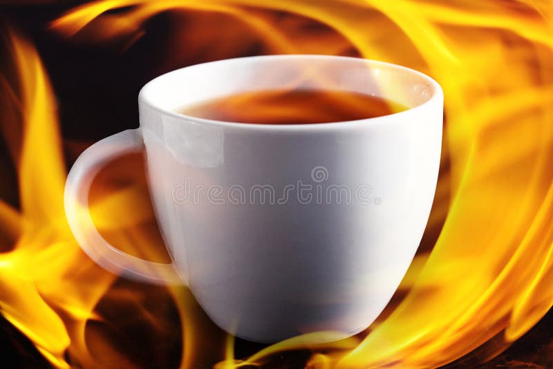 Cup of tea im flames stock image. Image of herbal, chinese - 45563307
