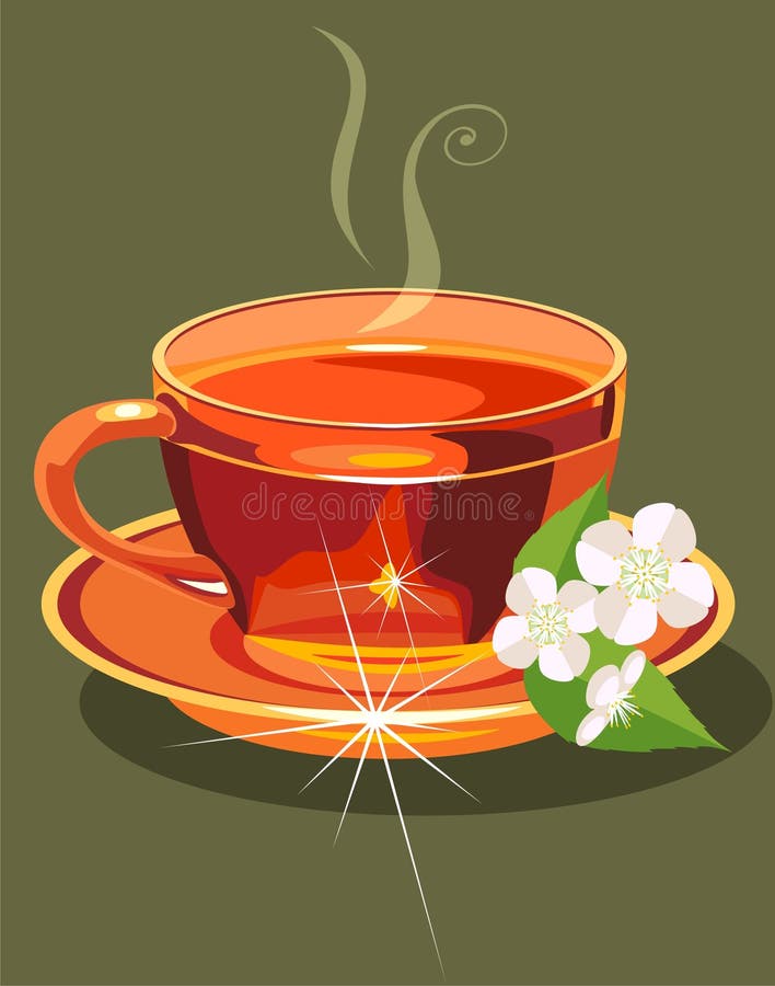 Cup of Tea with Jasmine Flowers. Stock Vector - Illustration of ...