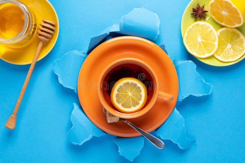 Cup of Tea with Lemon and Honey in Torn Paper Stock Image - Image of ...