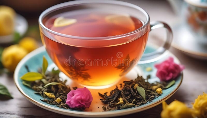 Cup of Tea with Lemon and Rose Flowers on the Table. Generative AI ...