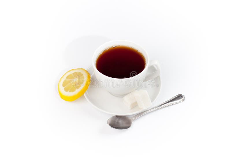 Cup of Tea with Lemon and Spoon Isolated on White Stock Image - Image ...