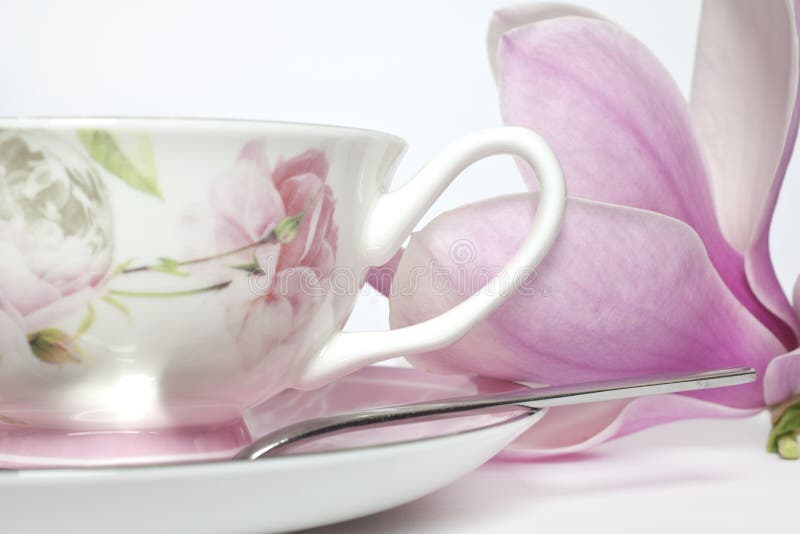 Cup of Tea and Magnolia Flower Stock Photo - Image of scented ...
