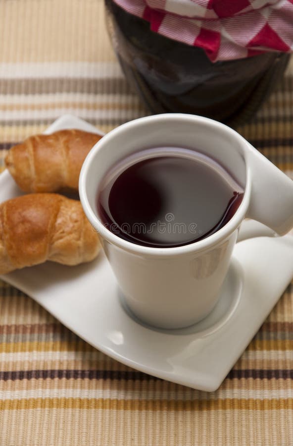 Cup of Tea, Mini Croissants and Jam Stock Photo - Image of crust ...
