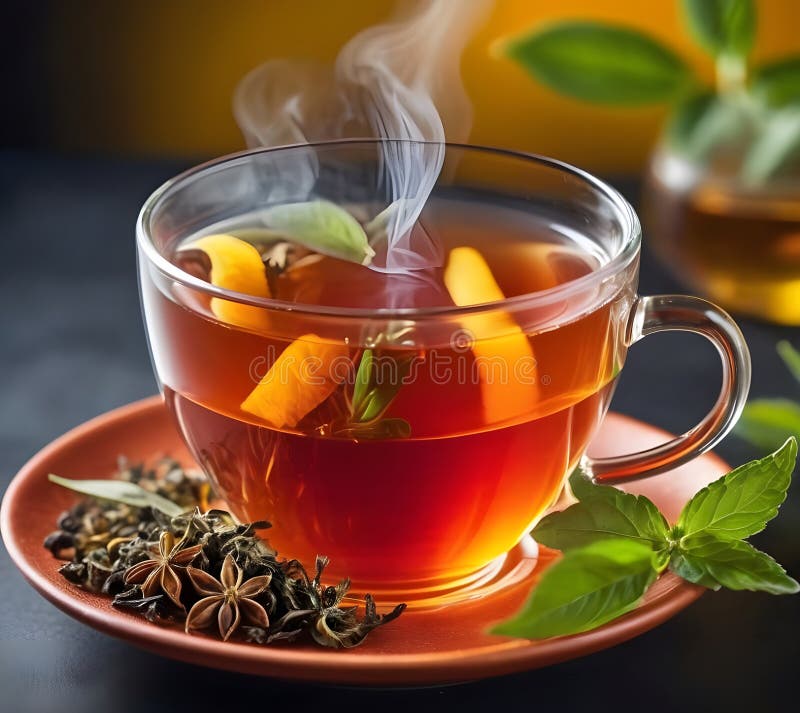 Cup of Tea with Mint and Spices. Hot Beverage Illustration Stock ...