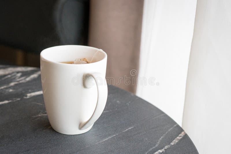 Cup of Tea Next To Windows with White Curtains Stock Image - Image of indoor, morning: 334965055